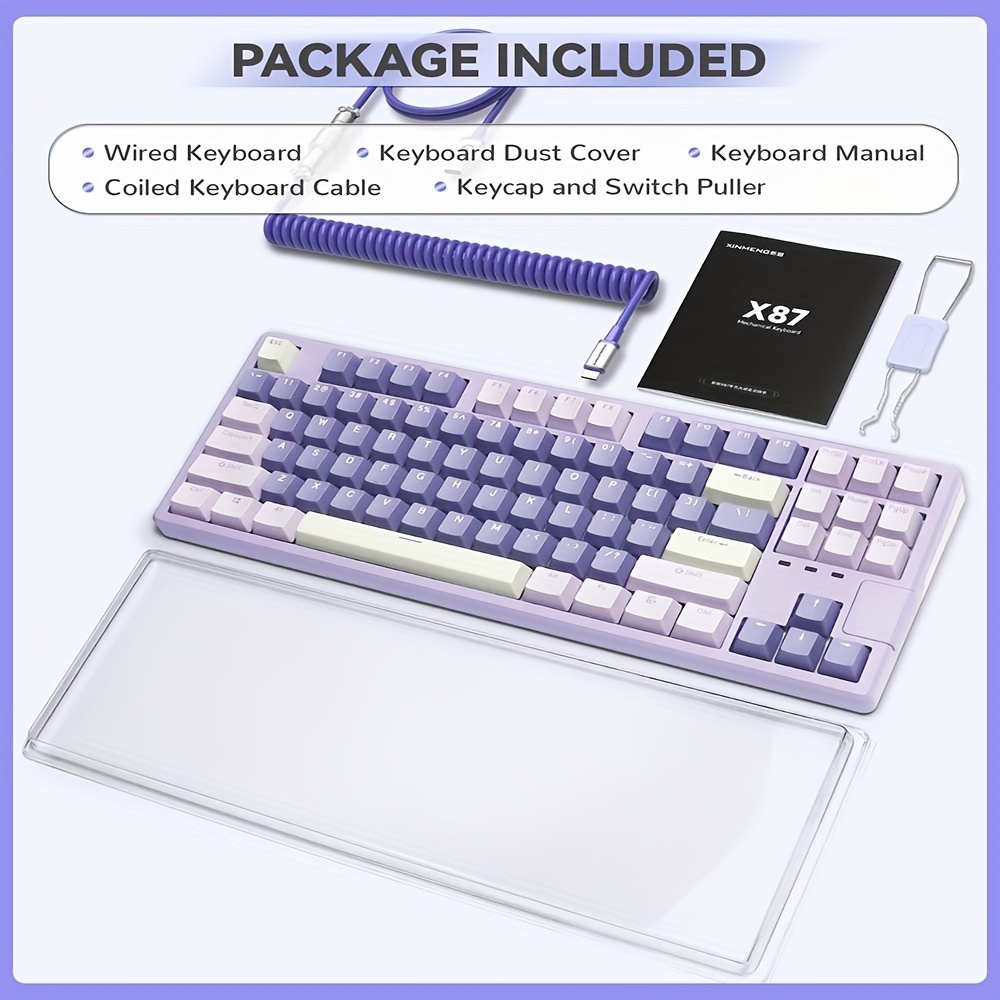 X87 게임용 키보드 Rgb 조명 효과 5키 Ttc 샤프트 시트 핫스왑 가능 Pbt 3색 키캡 맞춤형 코일 Temu
