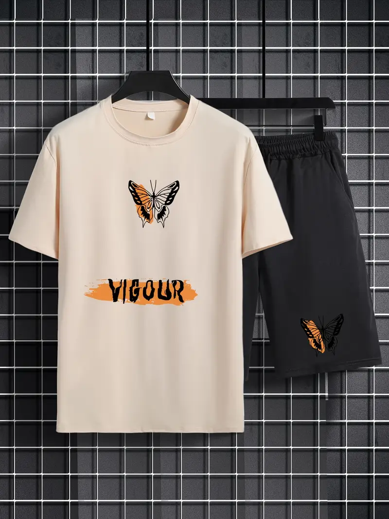 Butterfly Pattern Print Short Sleeve Round Neck T Shirt Temu Canada