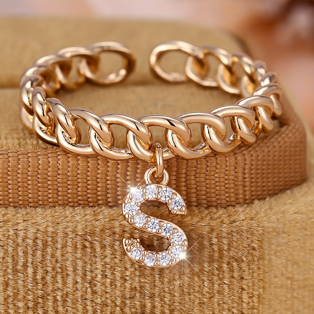 Delicate Zircon Letter Pendant Link Chain Open Ring Elegant - Temu ...