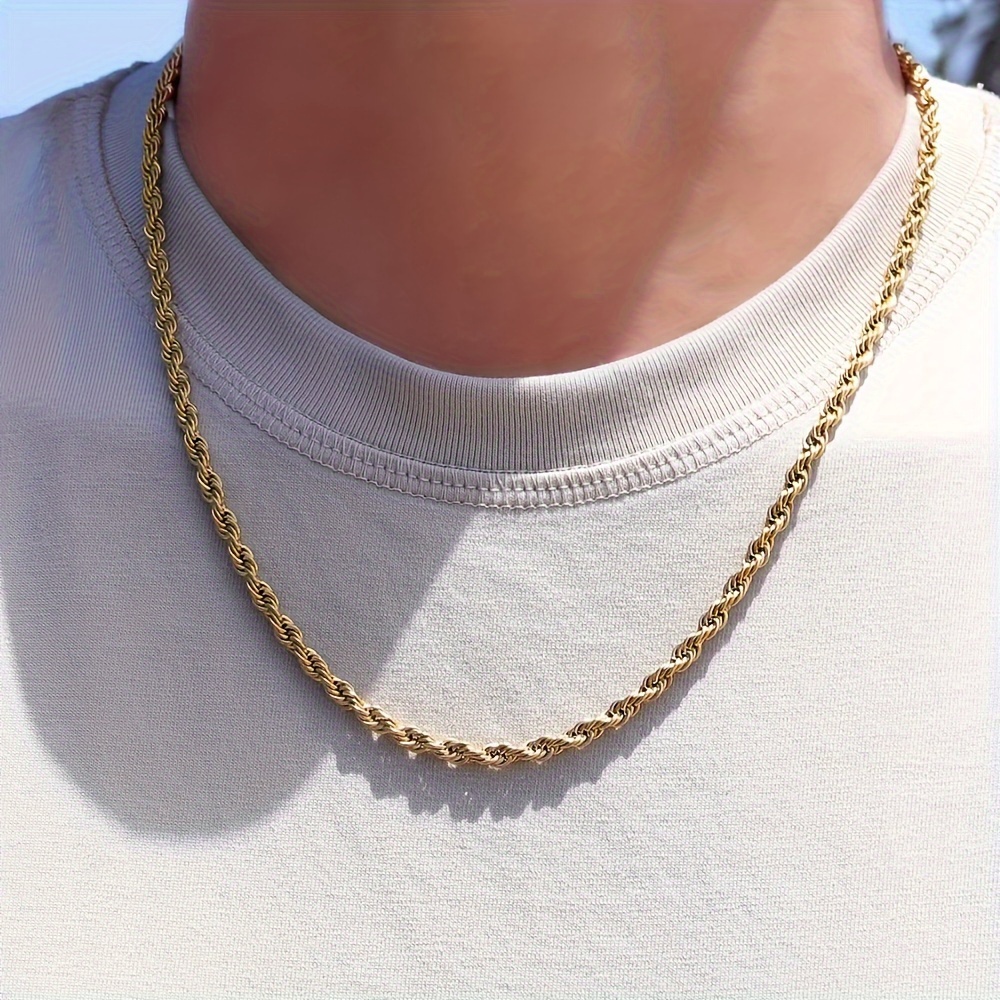 Men's Fashion Stainless Steel Cable Link Chain - Temu United Kingdom