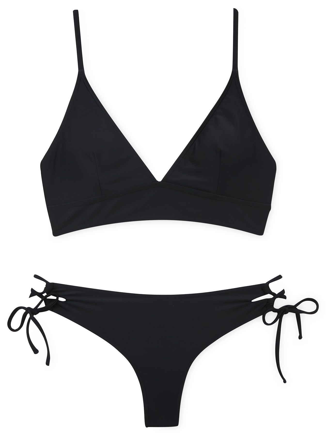 Lace Tie Side V Neck Bikini High Strech Hollow Black - Temu Australia