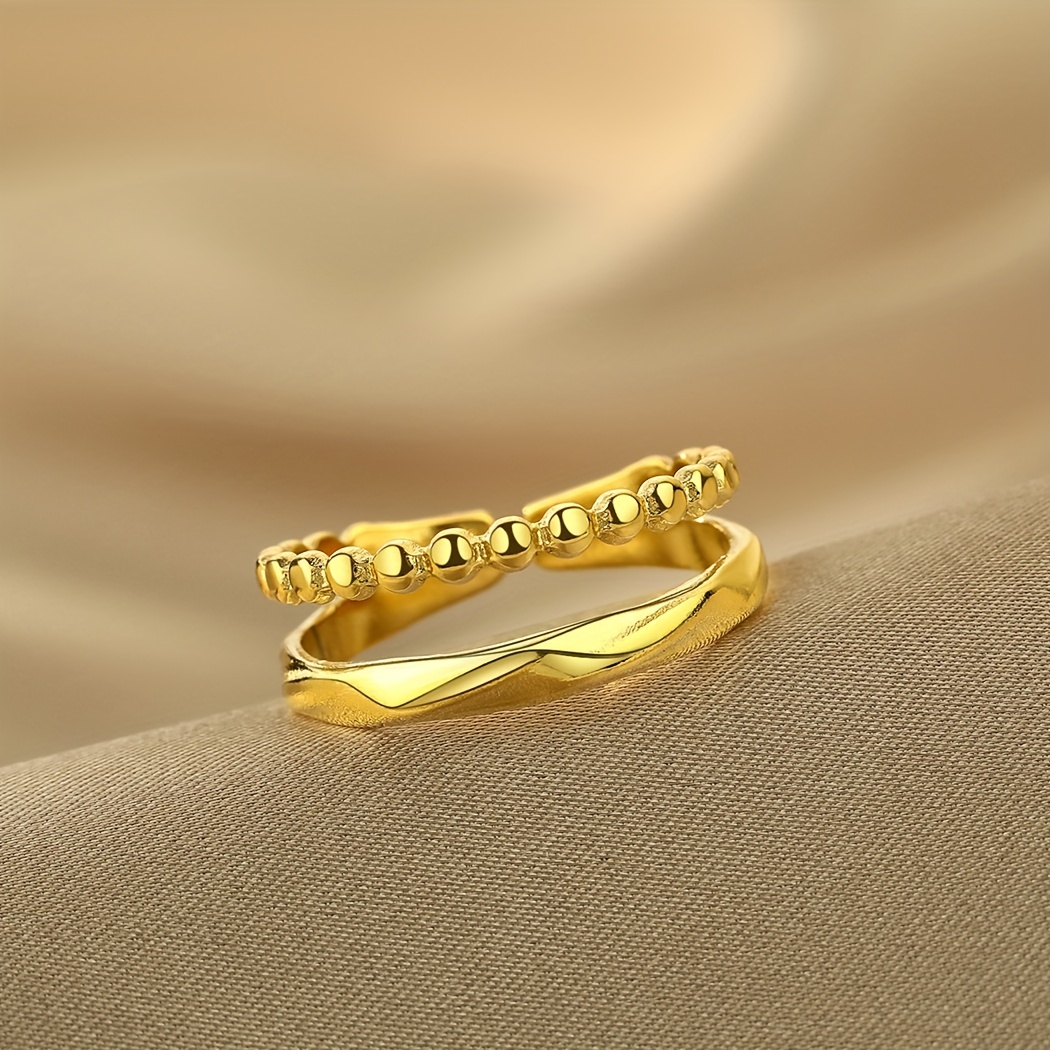 Golden Ring Double Layer Ring, Men's Stainless Steel Minimalist Jewelry ...