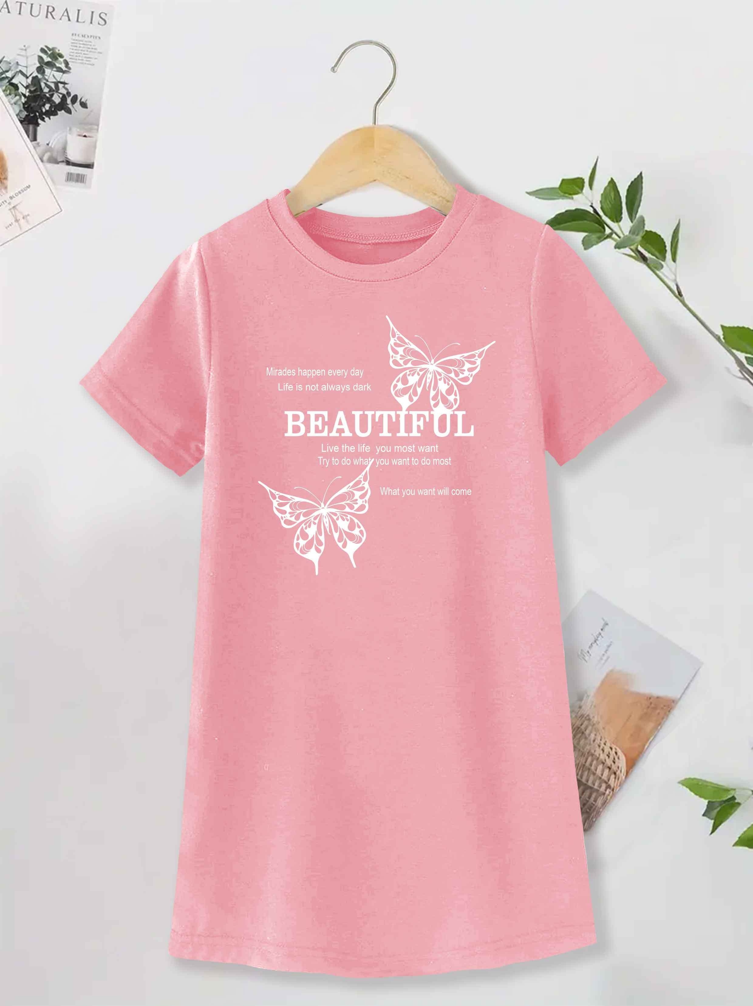 Beautiful Butterfly Print Short Sleeve Dress Girls Summer Temu Ireland