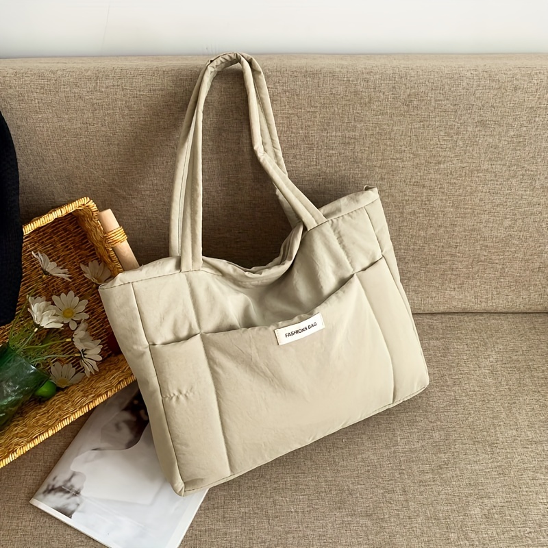 Minimalist Solid Color Tote Bag Quilted Shoulder Bag - Temu United Kingdom