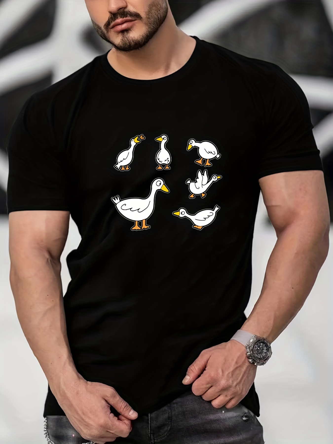 cute cartoon goose pattern print men's comfy chic t shirt - Temu Australia