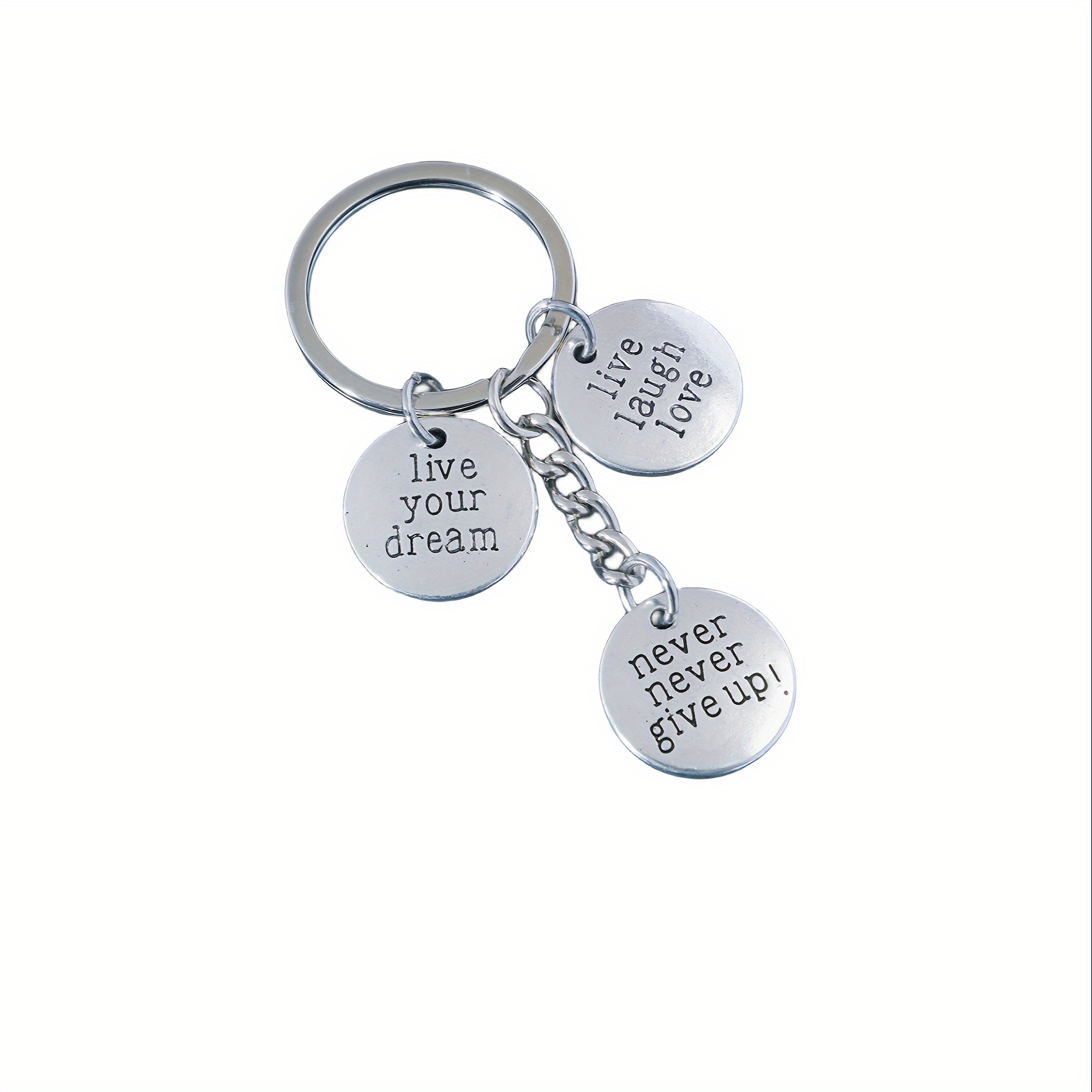 1pc Mens Silvery Keychain Inspirational Slogan Small Round Tag Keychain ...