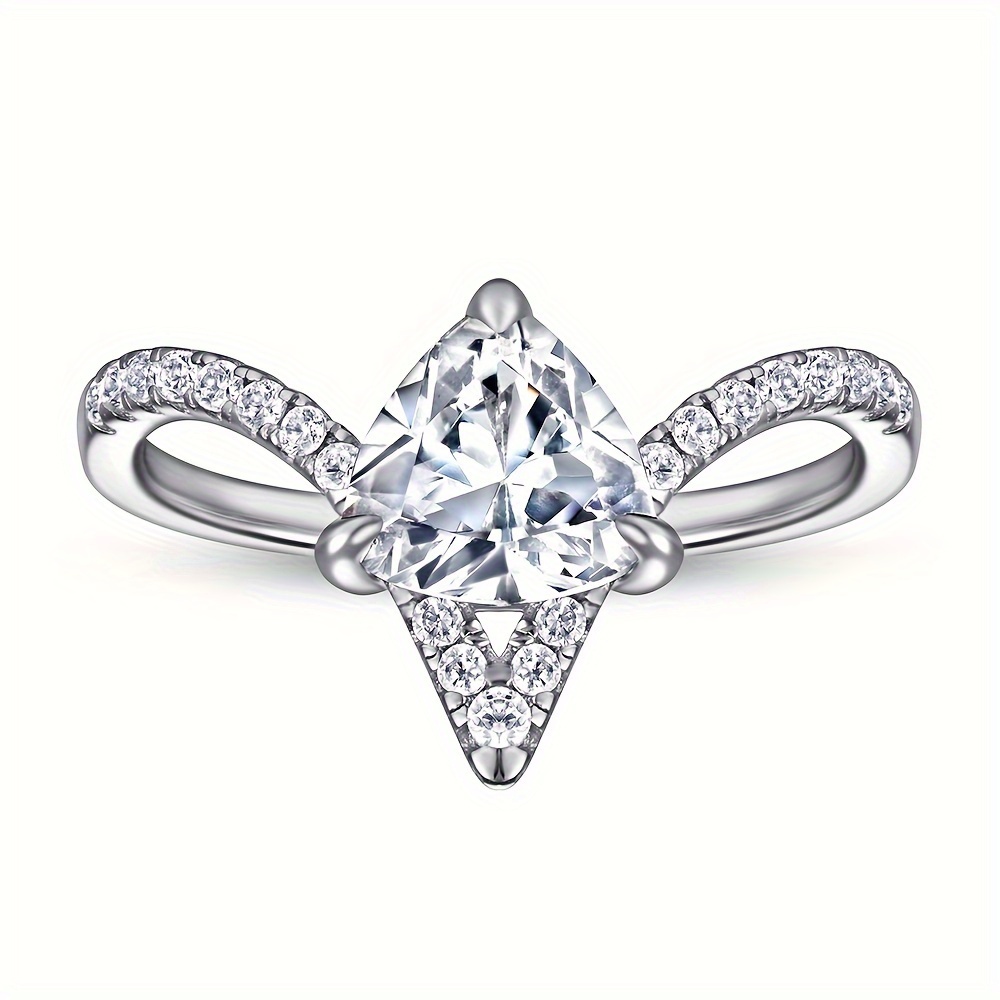 S925 Sterling Silver Temperament V shaped Inlaid Zircon Ring - Temu United Kingdom