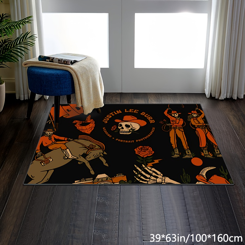 Cowboy Rose Pattern Rug Print Rug Soft Floor Mat Suitable - Temu United ...
