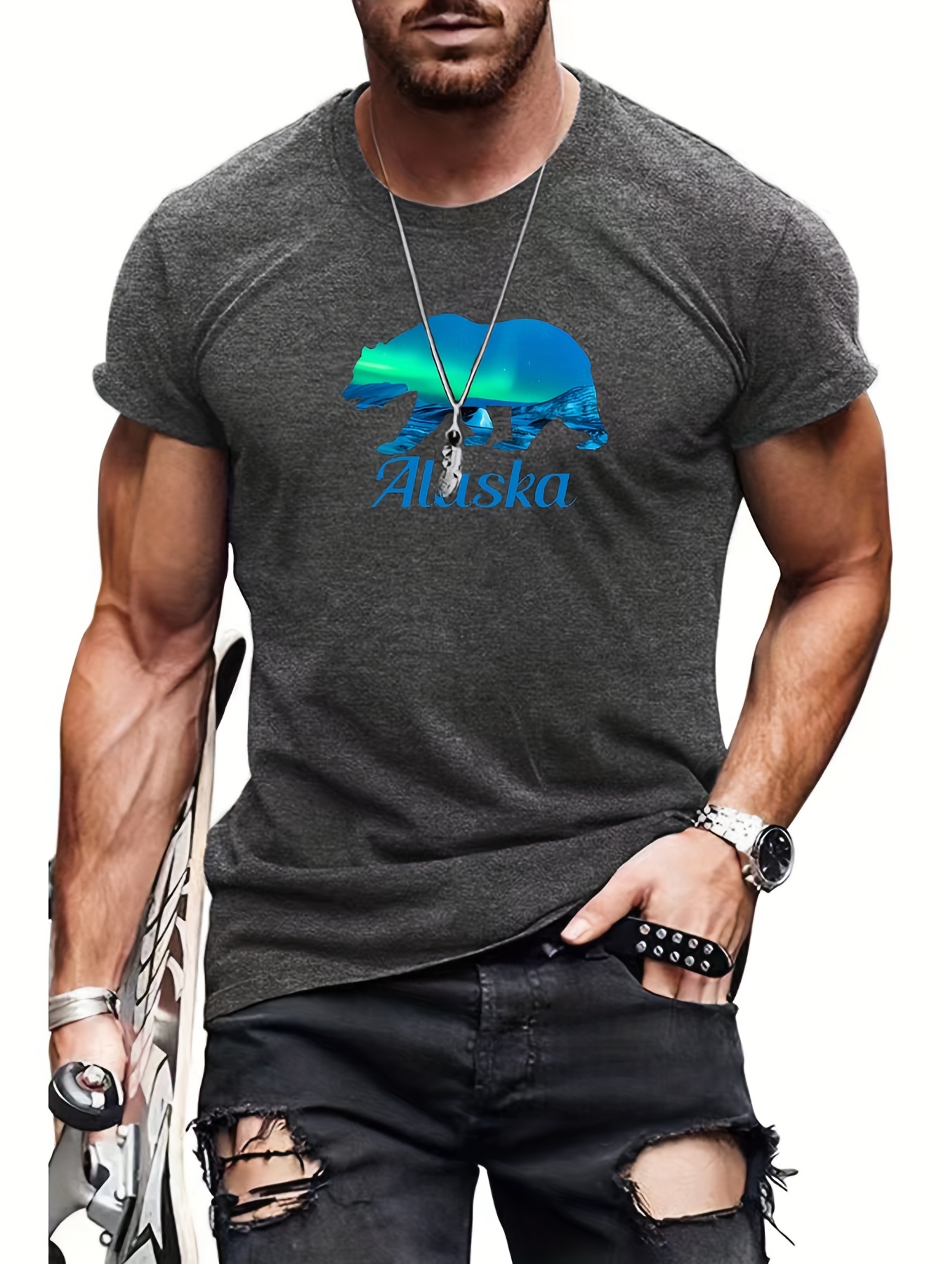 Plus Size Mens Fashion Alaska Graphic T Shirt Comfy Elastic - Temu ...