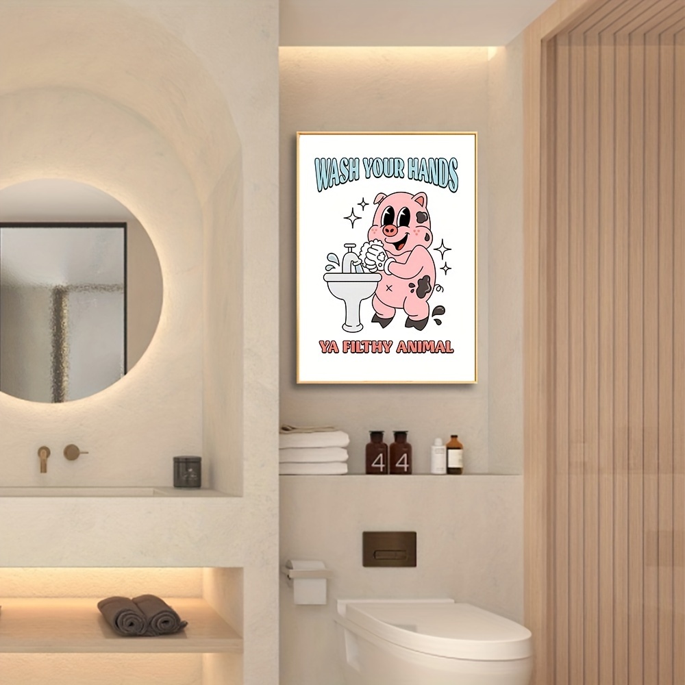 Bathroom Canvas Print Poster Cartoon Pig Wash Hands Canvas - Temu Canada