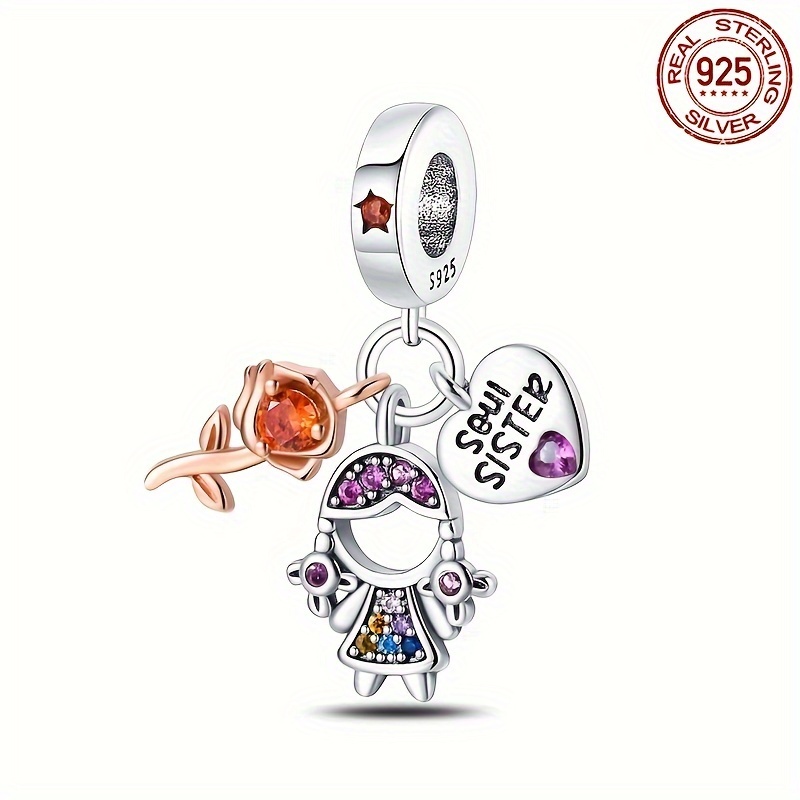 925 Sterling Silver Sweet Sister Series Charm Beads Diy - Temu United ...
