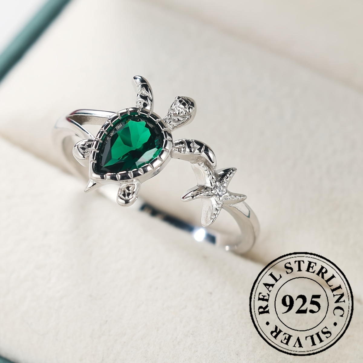 Green Zircon Turtle Starfish Finger Ring Cute Versatile - Temu United ...