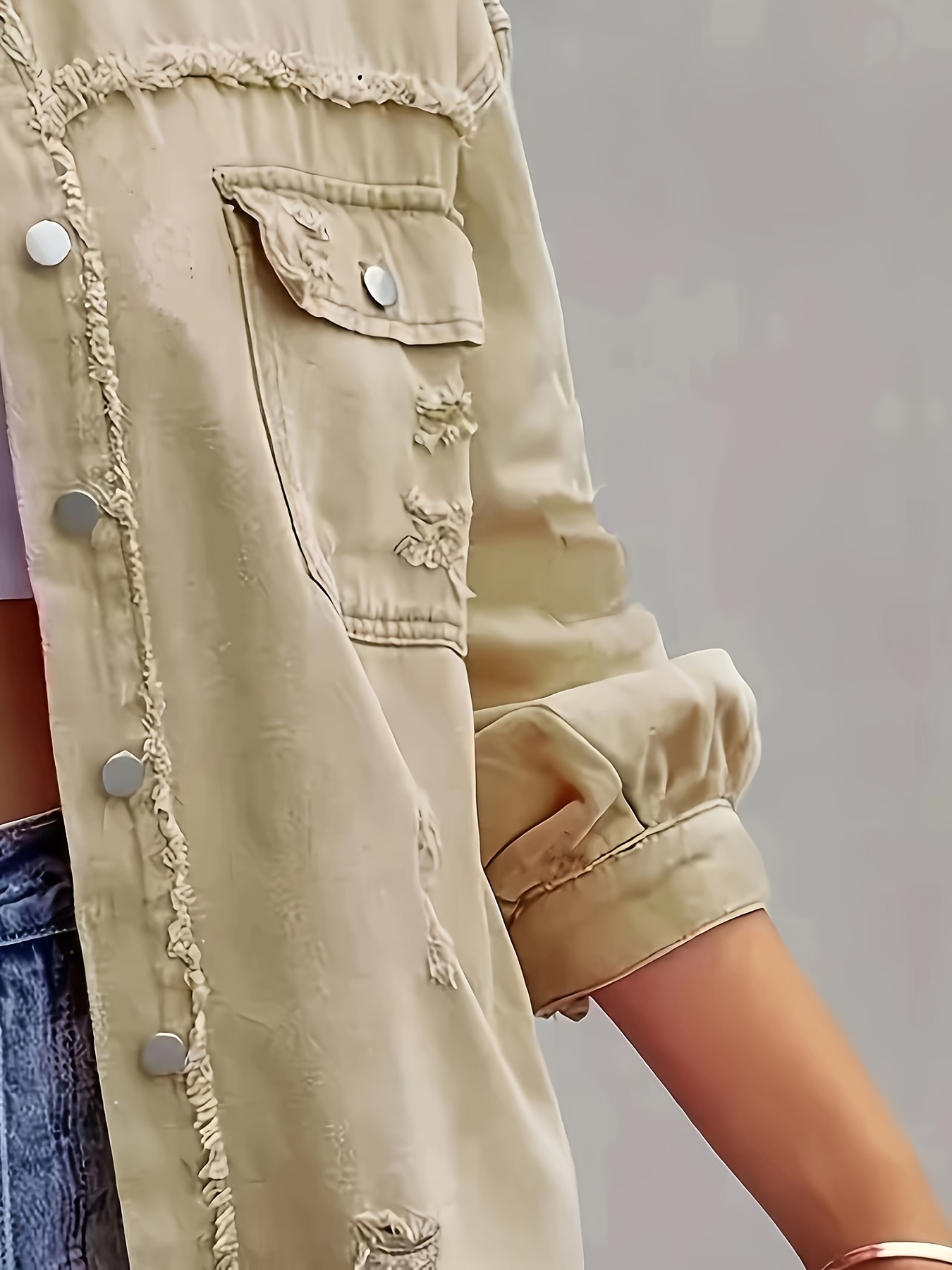 Almindeligt flosset denimjakke lange ærmer Denimfrakke med - Temu Denmark