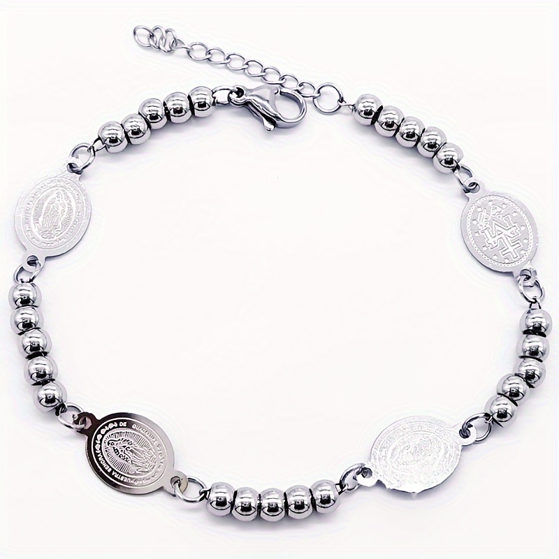 Stainless Steel Bead Bracelet Religious Bracelet Elegant - Temu Portugal