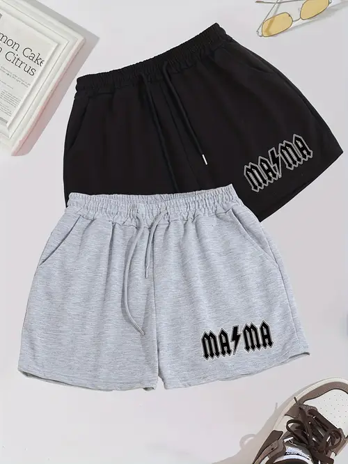 Letter Print Wide Leg Shorts High Waist Drawstring Waist Temu