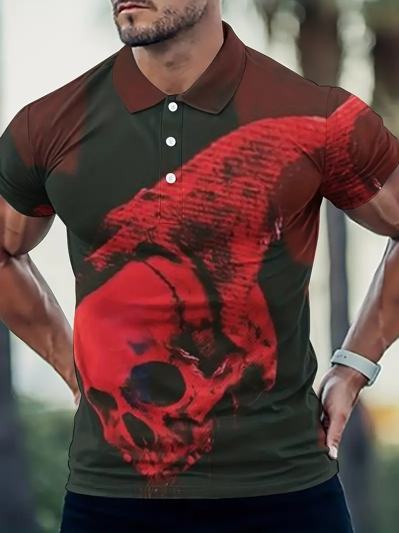 Red Skeleton Pattern Casual Slightly Stretch Button Short Regionname