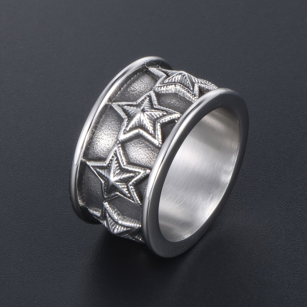 Classic Five Pointed Star Carved Punk Ring Stainless Steel - Temu Ireland