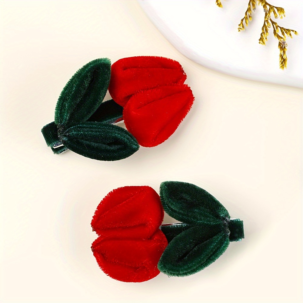 Velvet Flower Hair Clips Girls Red Tulip Hair Clips Little - Temu Australia