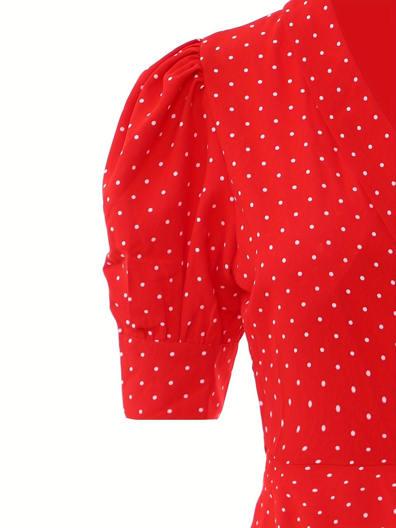 pin dots print puff sleeve dress retro surplice neck a line - Temu ...