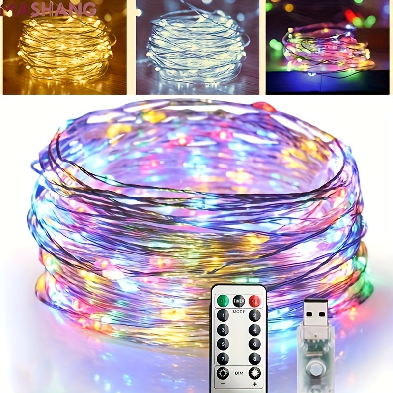 Usb Flashing Led String Lights Remote Control Silver Wire - Temu New ...