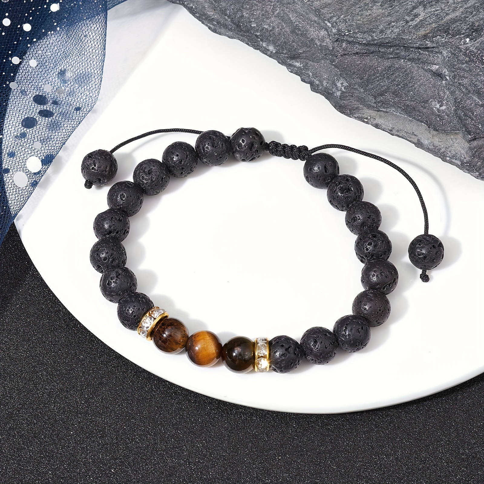 Natural Lava Eye Braided Bead Bracelets - Temu Canada