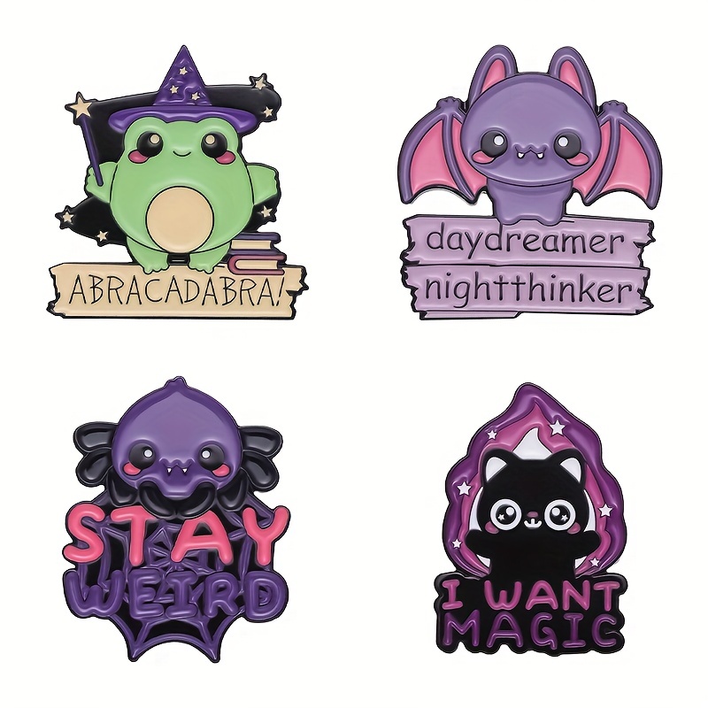 " Want Magic" Enamel Pins Frog Wizard Bat Stay Weird Brooch - Temu ...