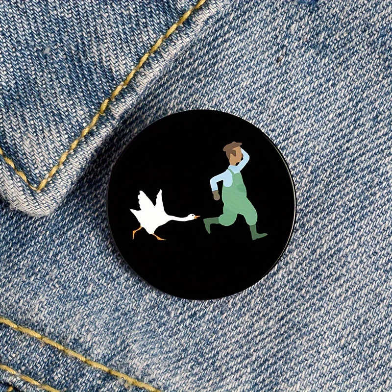 Cartoon Goose Chasing Man Brooch Pin Creative Round Badge - Temu United ...