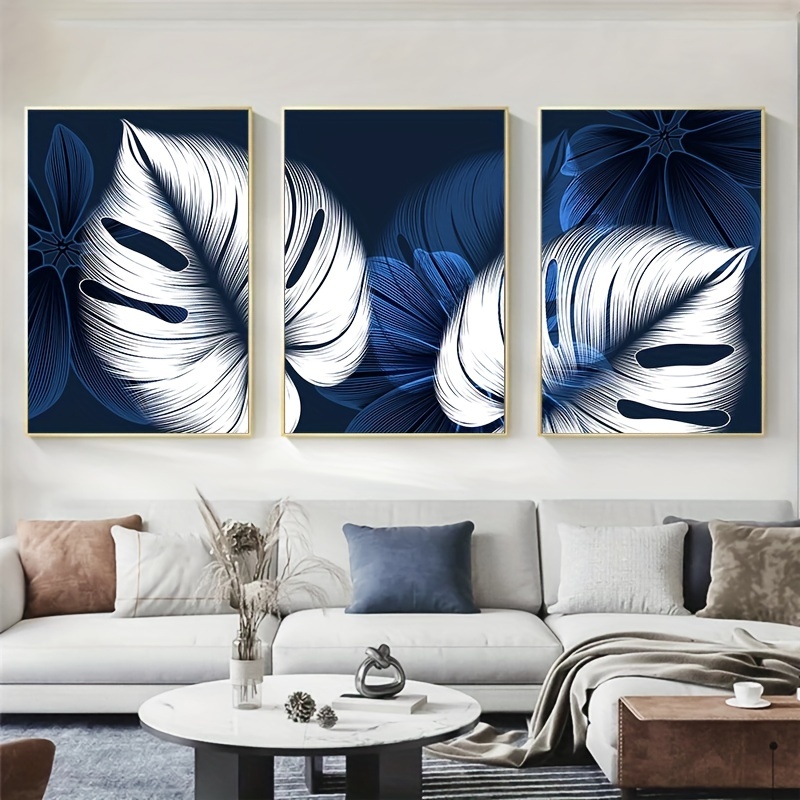 Frameless Abstract Blue White Plant Leaf Posters Print - Temu Australia