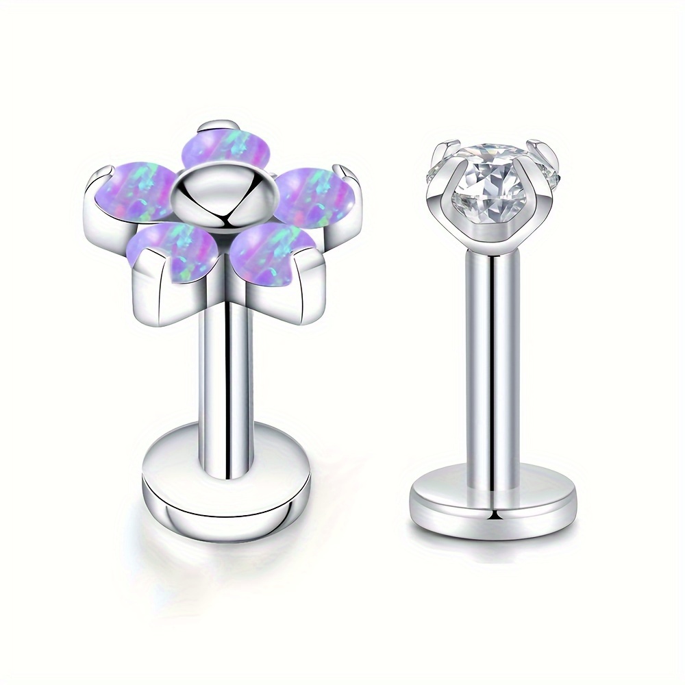 Stainless Steel Labret Lip Ring Cubic Zircon Flower - Temu United Kingdom