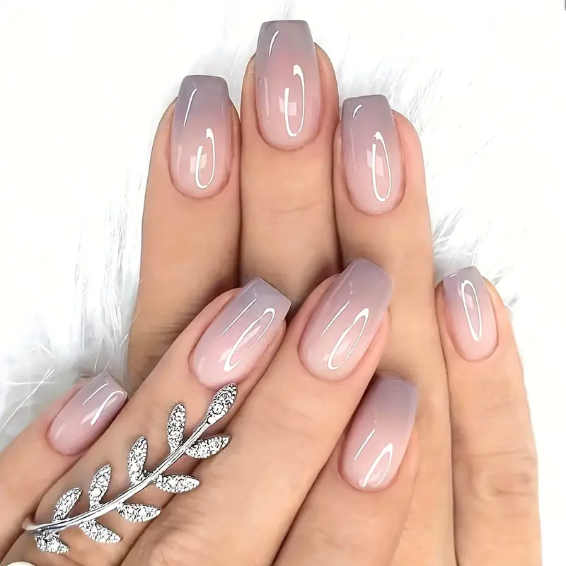 24pcs 보라색 핑크 그라데이션 프랑스어 팁 손톱에 짧은 관 가짜 손톱 광택 전체 커버 여성을위한 거짓 손 Temu