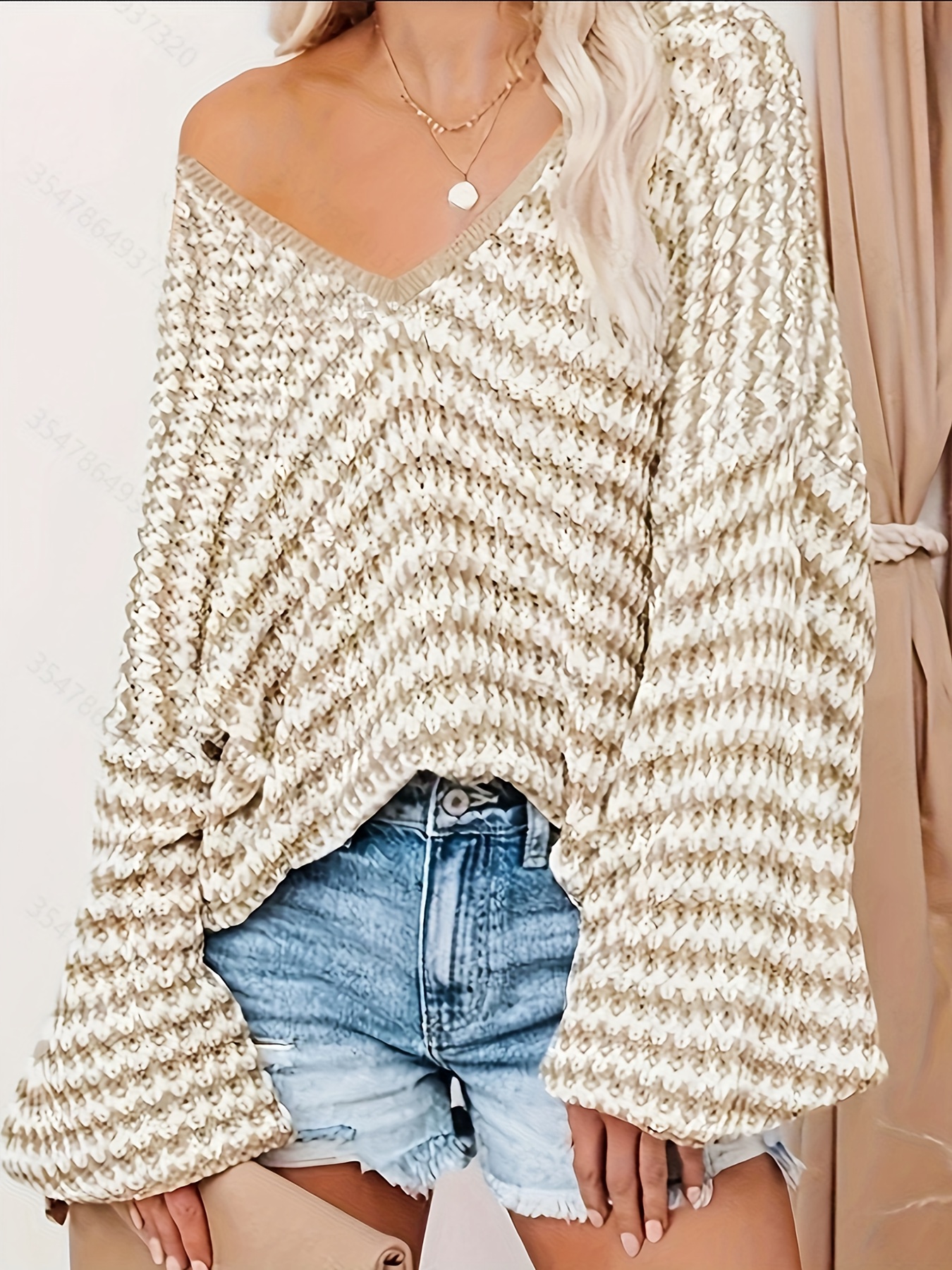 Suéter Suelto Cuello En V Rayas Suéter Informal Manga Larga - Temu Mexico