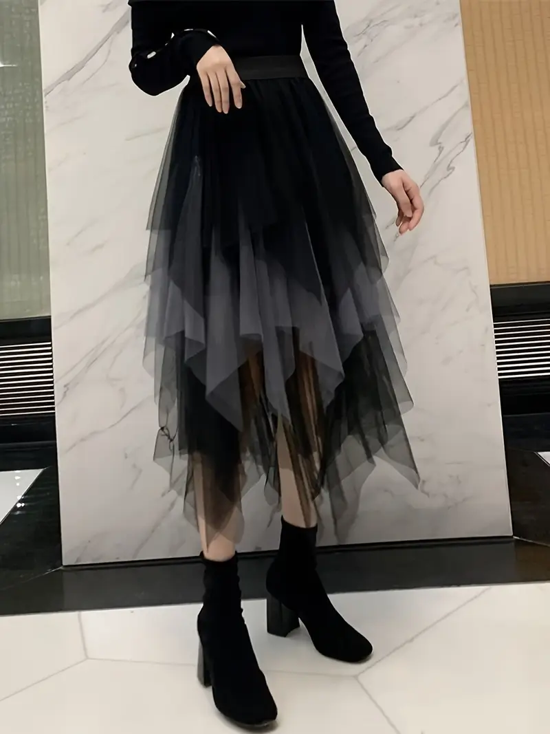 Color Block Irregular Hem Lace Tiered Skirt High Waist Temu Canada