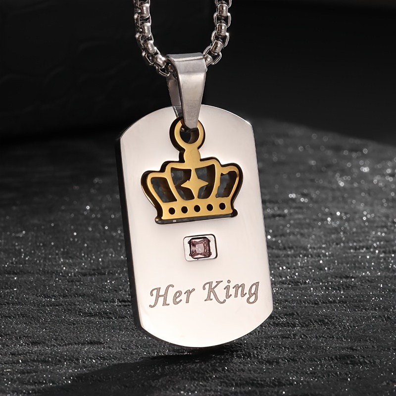 Geometric Shape Golden Crown Pattern Her King Pendant - Temu United Kingdom
