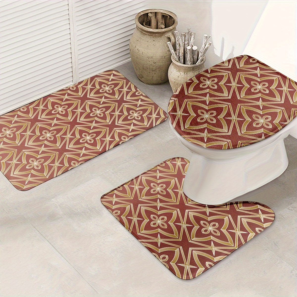 3pcs Set Geometry Printed Floor Mat Three Piece Mat Set Non - Temu ...
