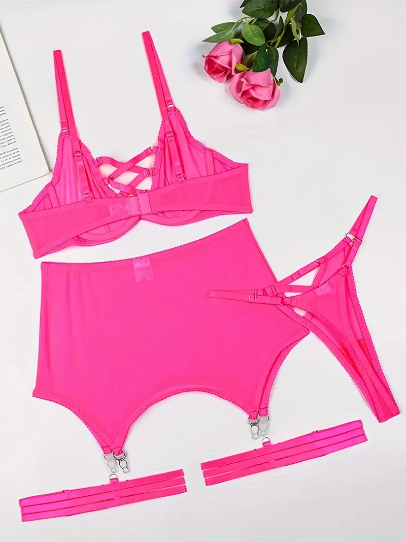 Seductive Tie Mesh Lingerie Set Cross Push Bra Semi Sheer Temu