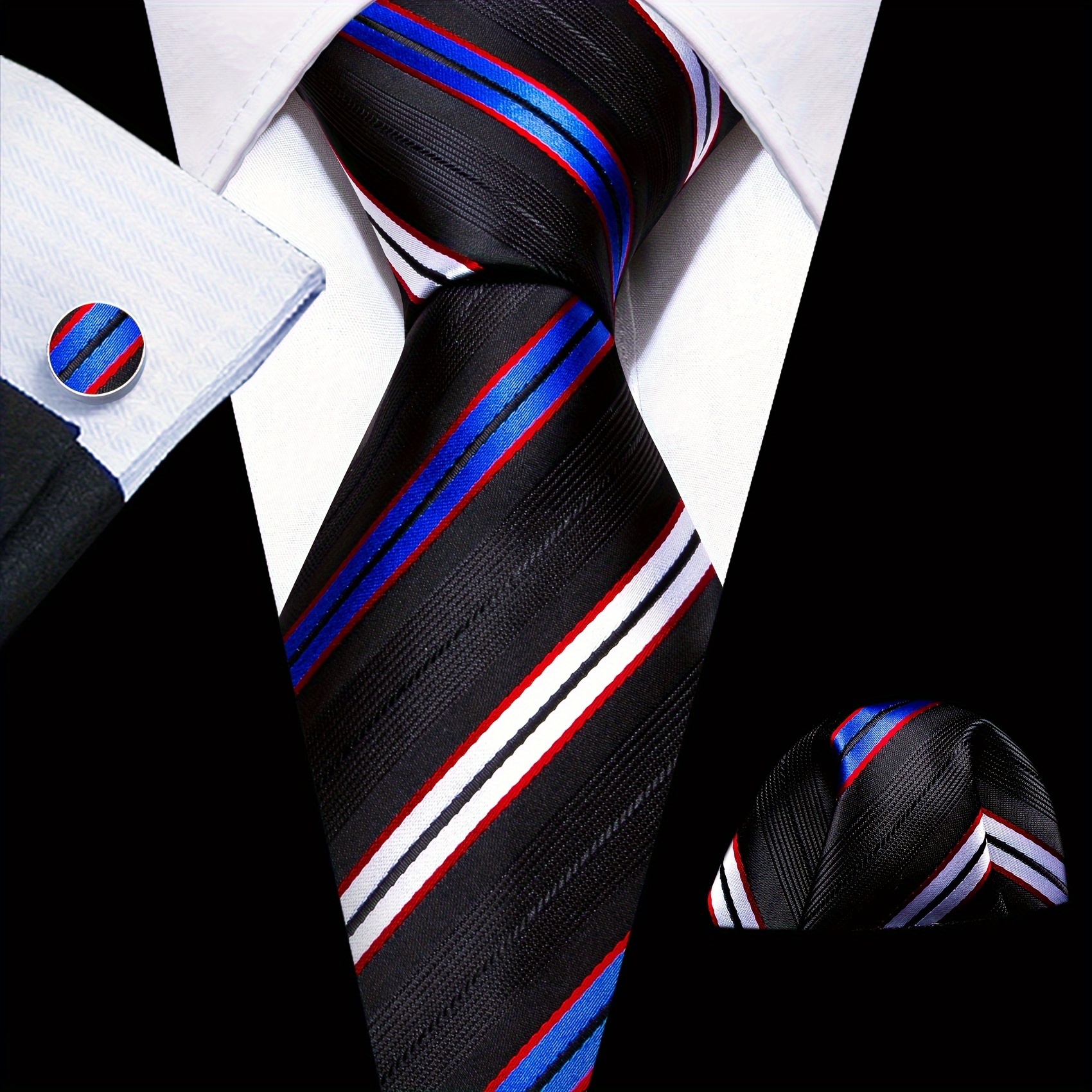 3pcs Mens Delicate Bow Tie Handkerchief And Cufflink Set Embroidered ...