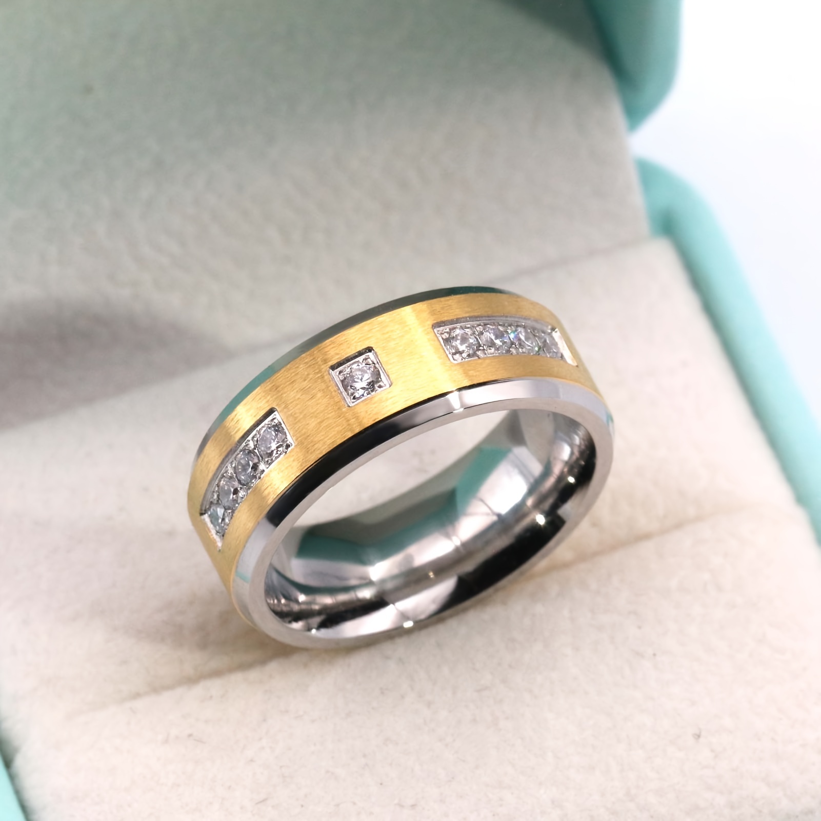 Matte Yellow Golden Aaa Cz Titanium Steel Men Ring Wedding - Temu ...