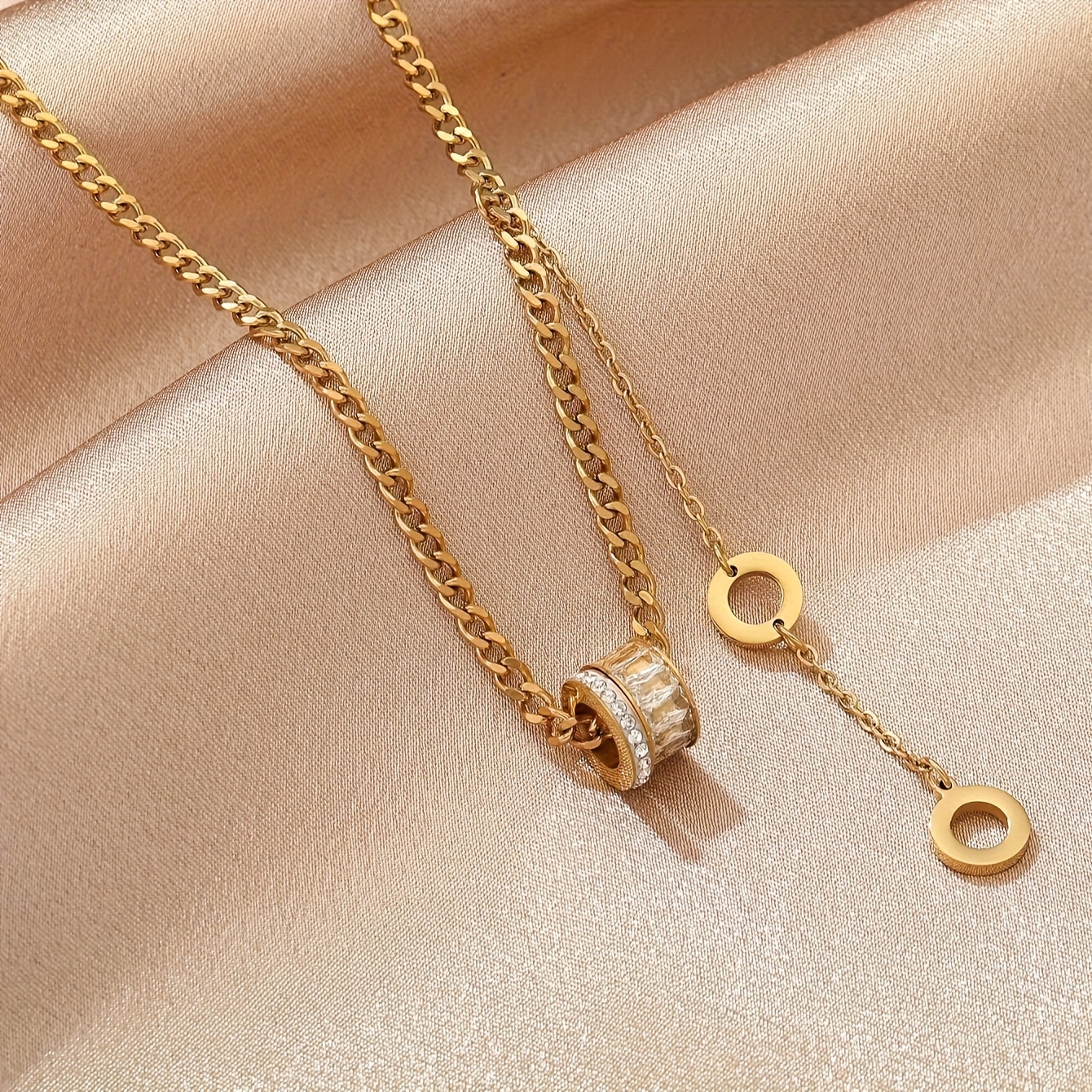 Stylish Golden Stainless Steel Cz Pendant Necklace Classic - Temu Ireland