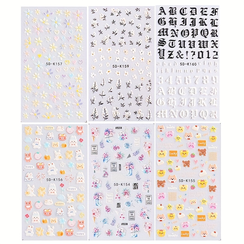 5d Embossed Cute Bear Bunny Lavender Nail Stickers Women - Temu Canada