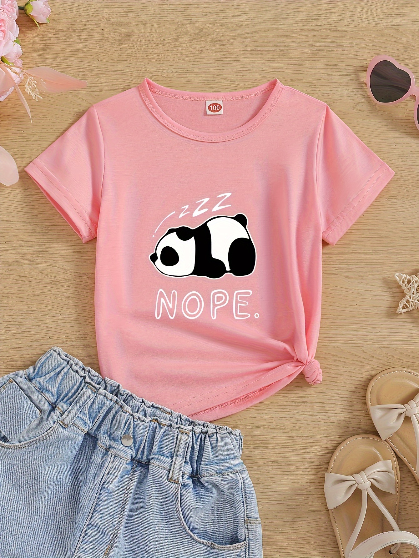 Cartoon Panda Print T shirt Short Sleeve Crew Neck Casual - Temu Australia