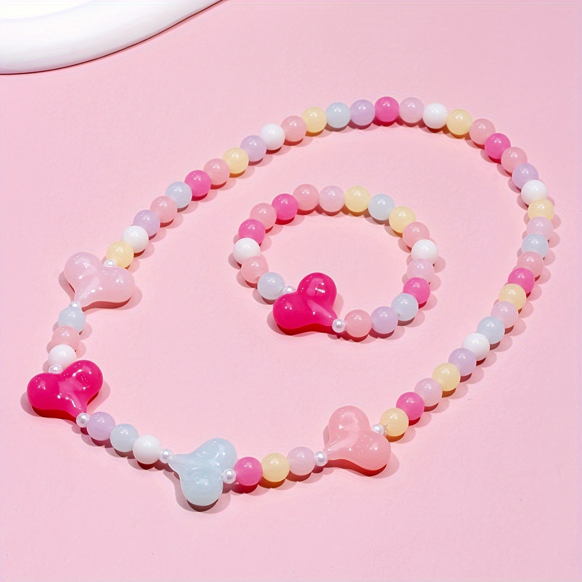 Cute Colorful Beaded Bracelet Necklace Set Heart/star/cube - Temu ...