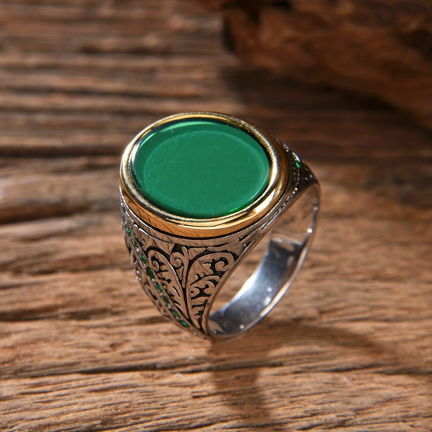 Men's Fashion 316 Stainless Steel Polished Green Ring, For Daily Wear ...