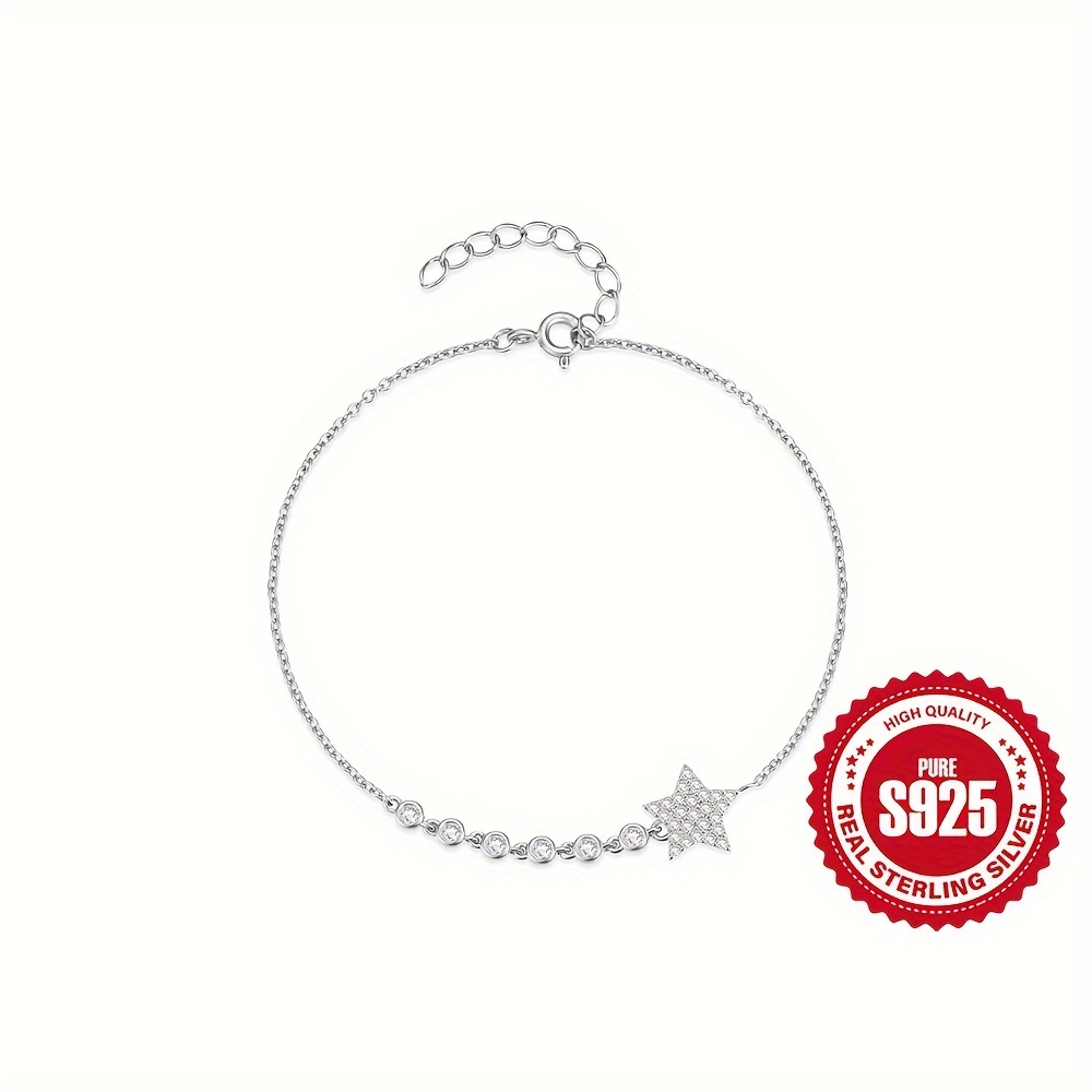 925 Sterling Silver Star Thin Chain Bracelet Inlaid Shiny - Temu United ...
