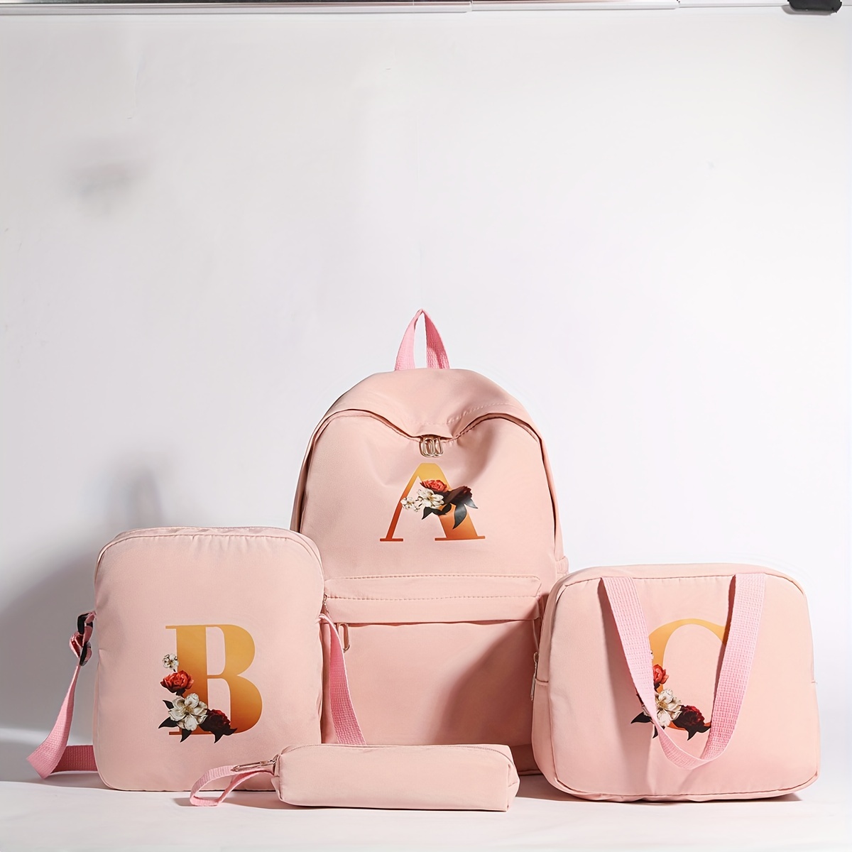 Trendy Letter Print Backpack Set Nylon Material Bookbag - Temu Canada