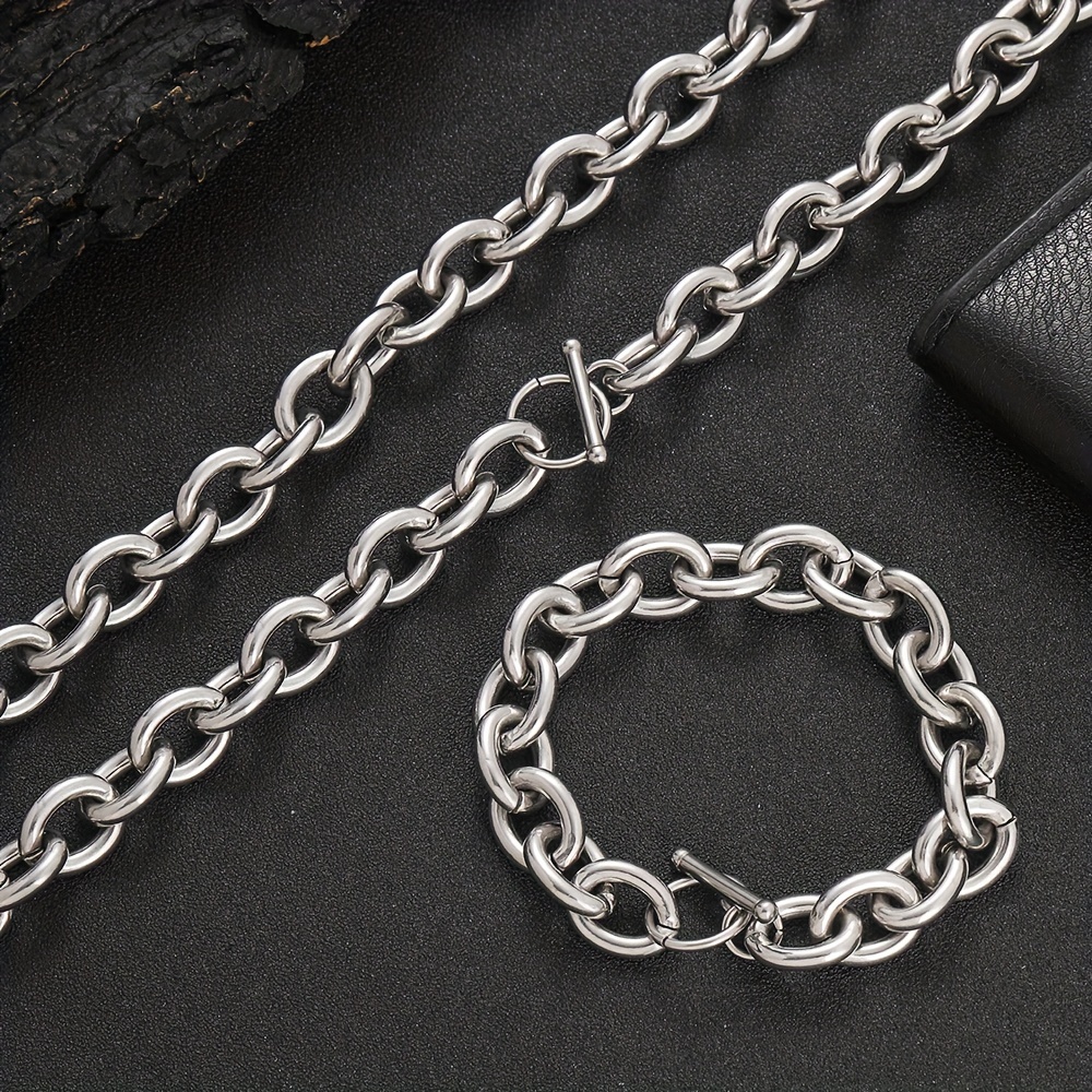 Titanium Steel Thick Chain Necklace Bracelet Set Titanium - Temu United ...