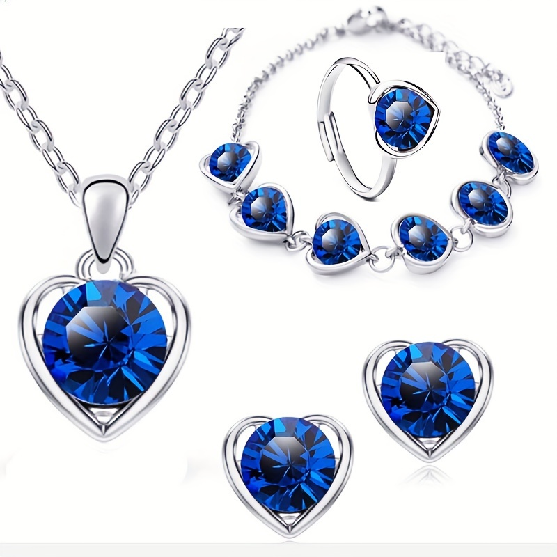 Crystal Heart Shaped Jewelry Set Necklace Earrings Ring - Temu United ...