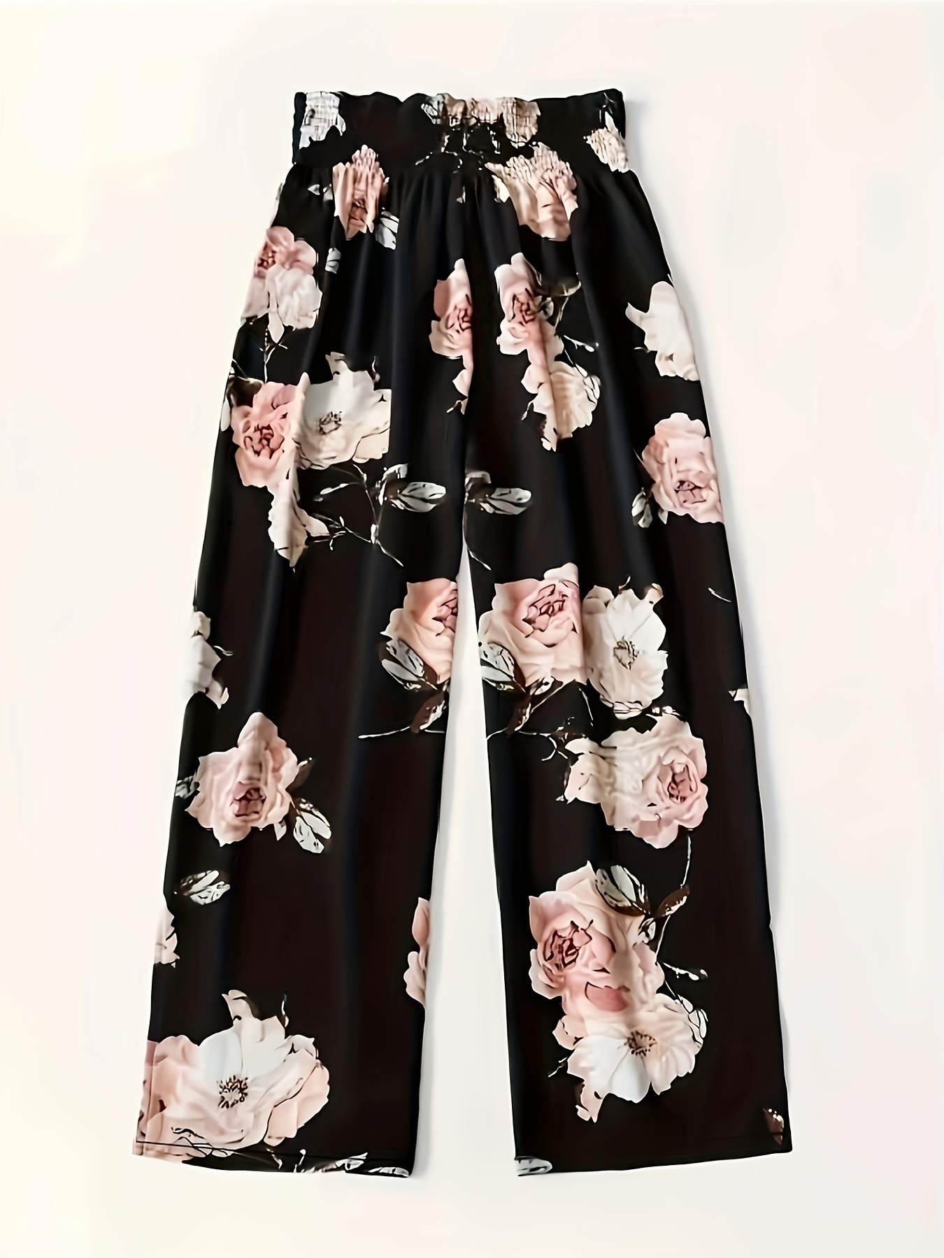 Plus Size Floral Print Wide Leg Pants Casual Drawstring - Temu United ...