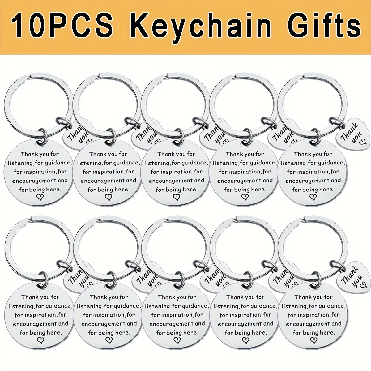 10pcs Sweet Inspirational Silvery Tag Pendant Keychain Steel Key Decors ...