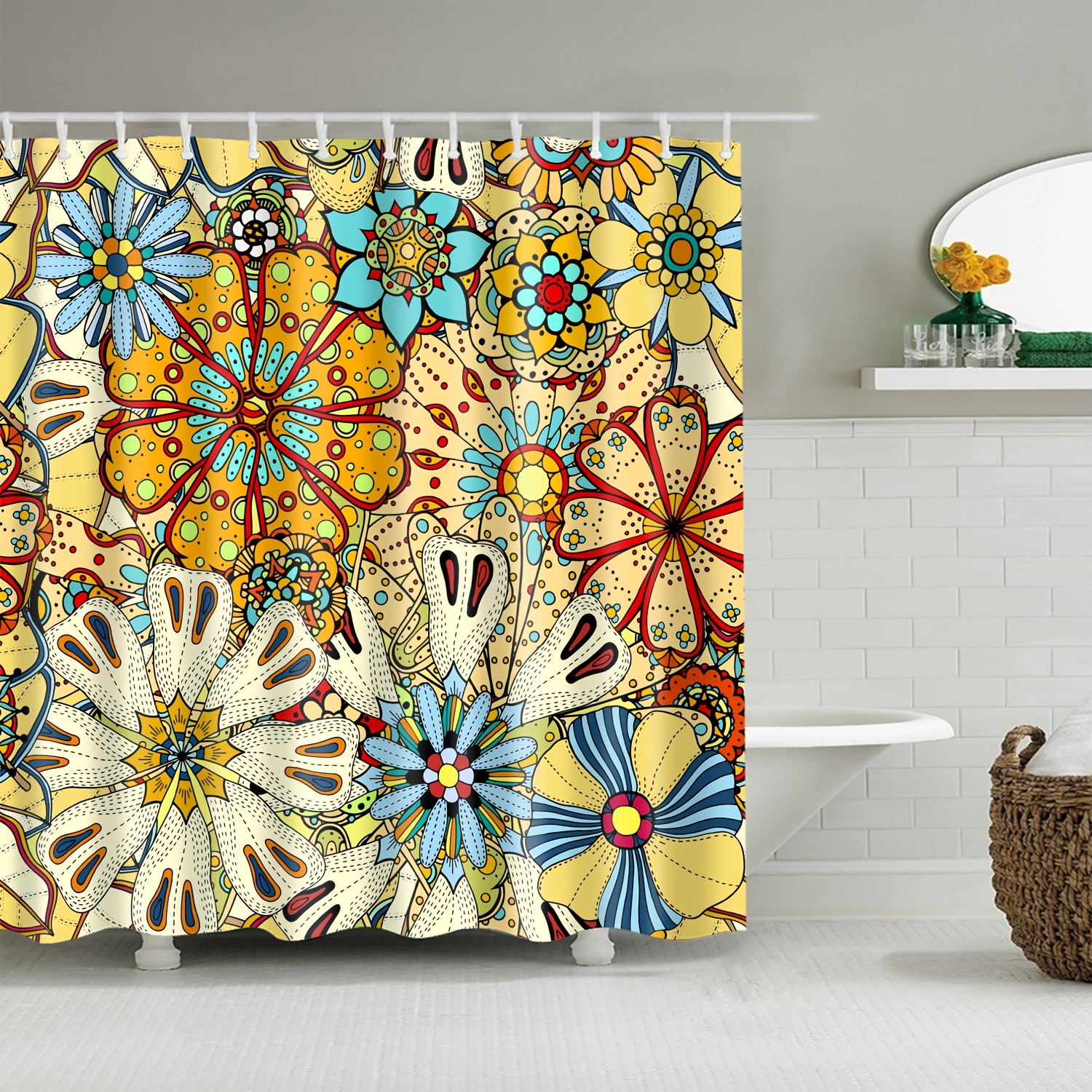 Colorful Flower Pattern Shower Curtain Waterproof Shower - Temu Australia