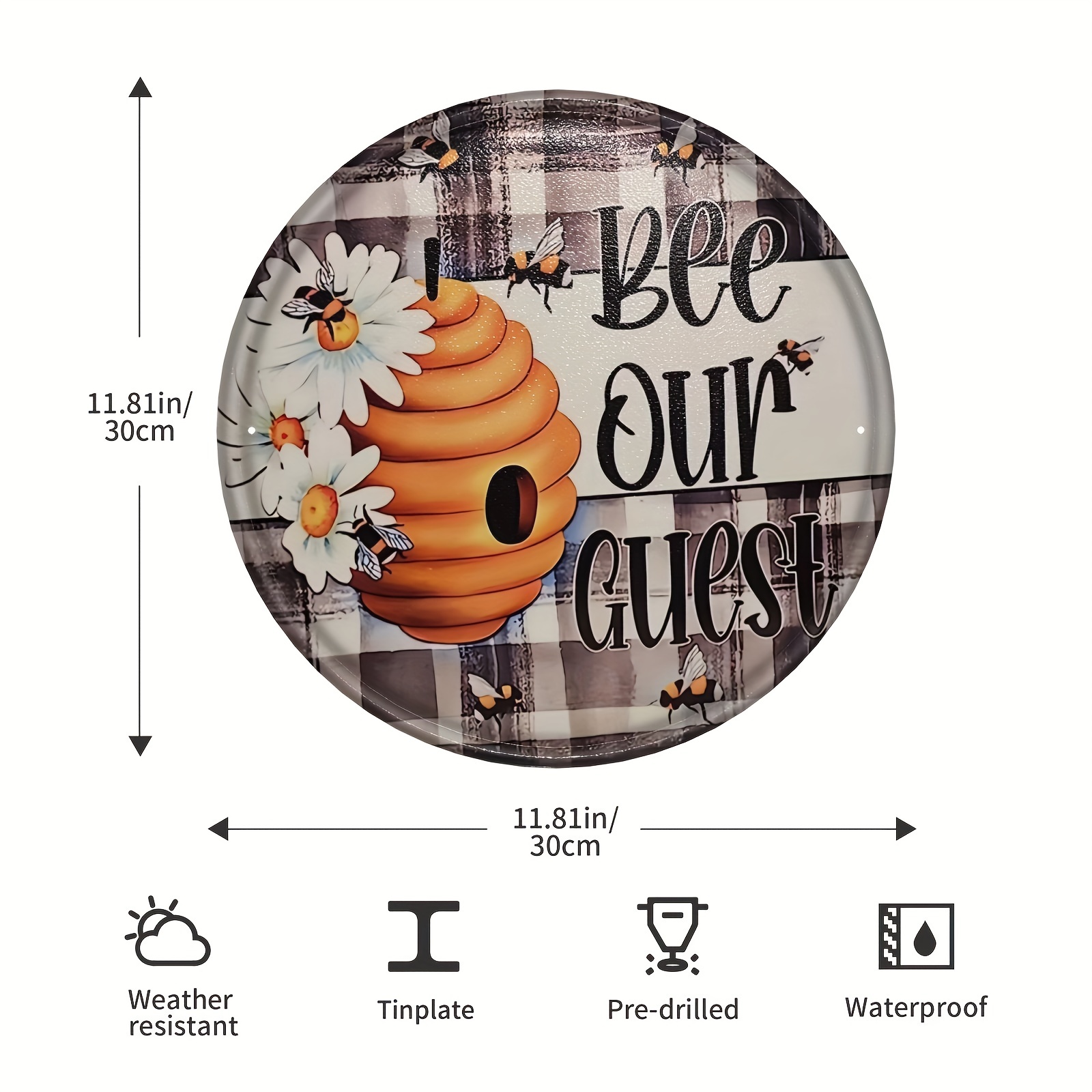 1pc Round Metal Tin Sign Rustic Wall Decor Welcome Bee Hive Sign Metal ...